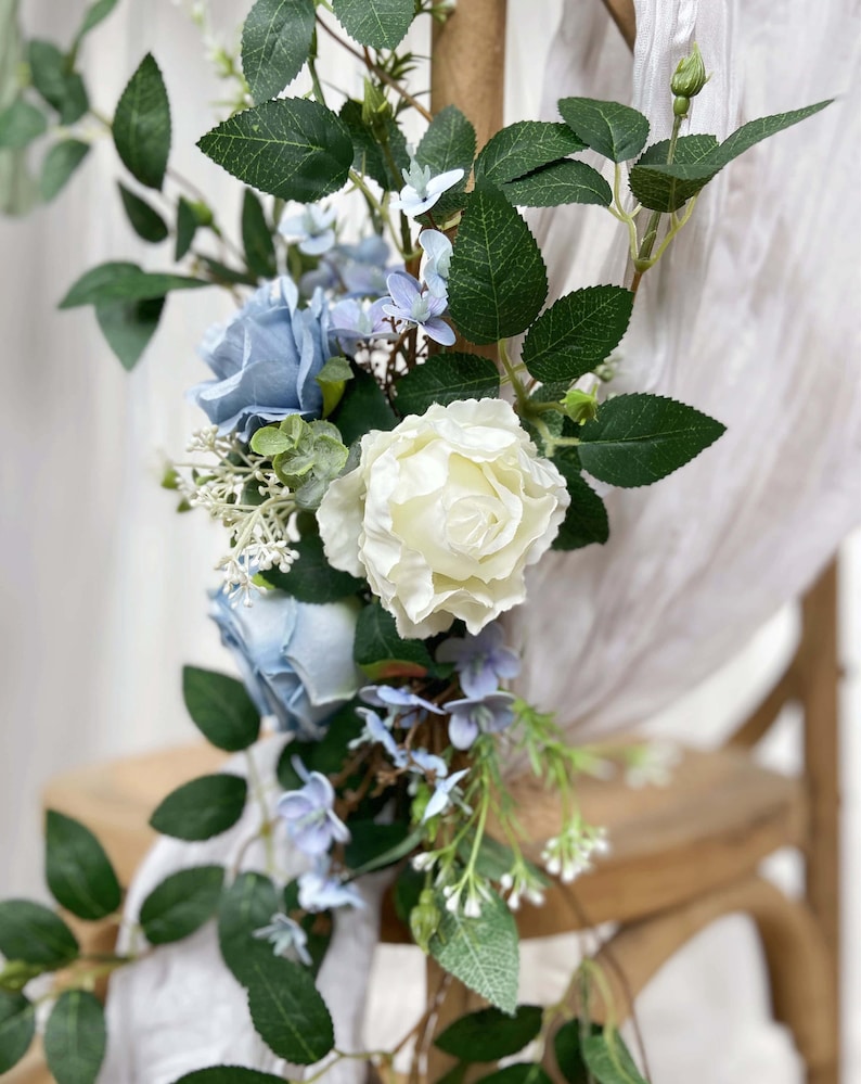 Dusty Blue Rose Chair Swag, Wedding Aisle Decoration - Etsy