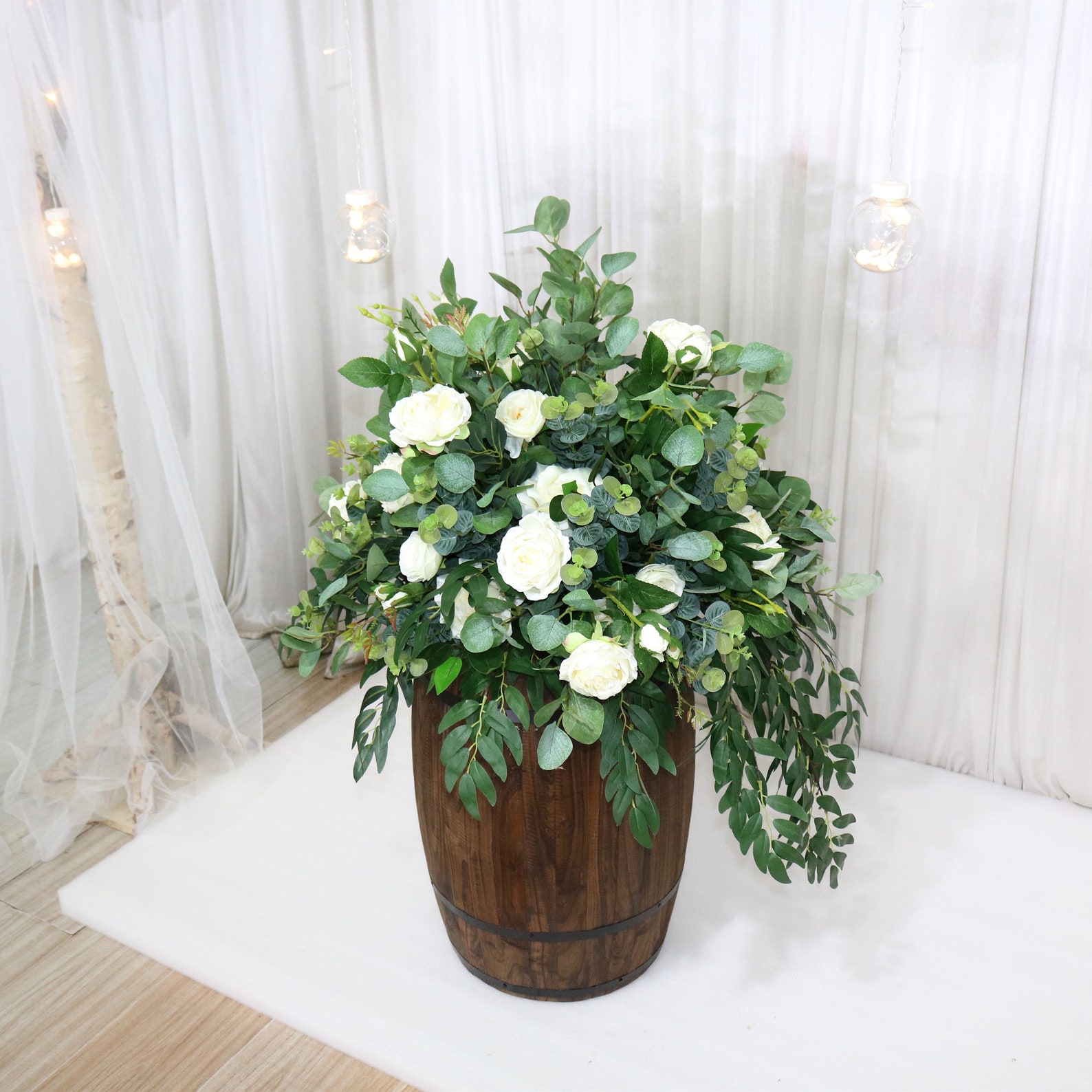 Whiskey Barrel Centerpiece White Rose Wedding Flower - Etsy