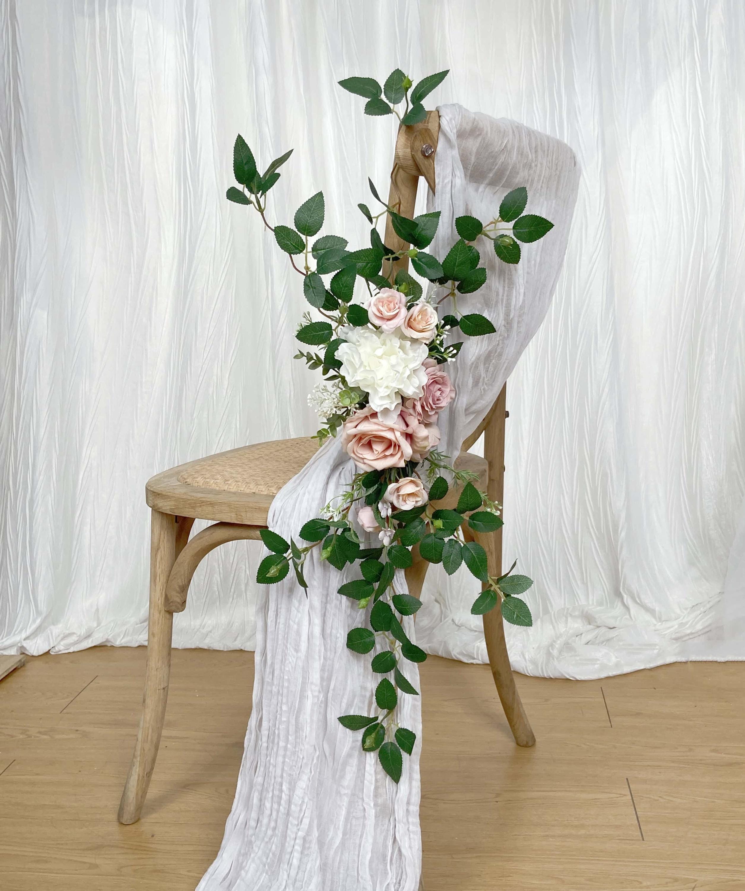 Dusty Pink Chair Swag, Greenery Chair Decoration, Aisle Flowers, Aisle ...