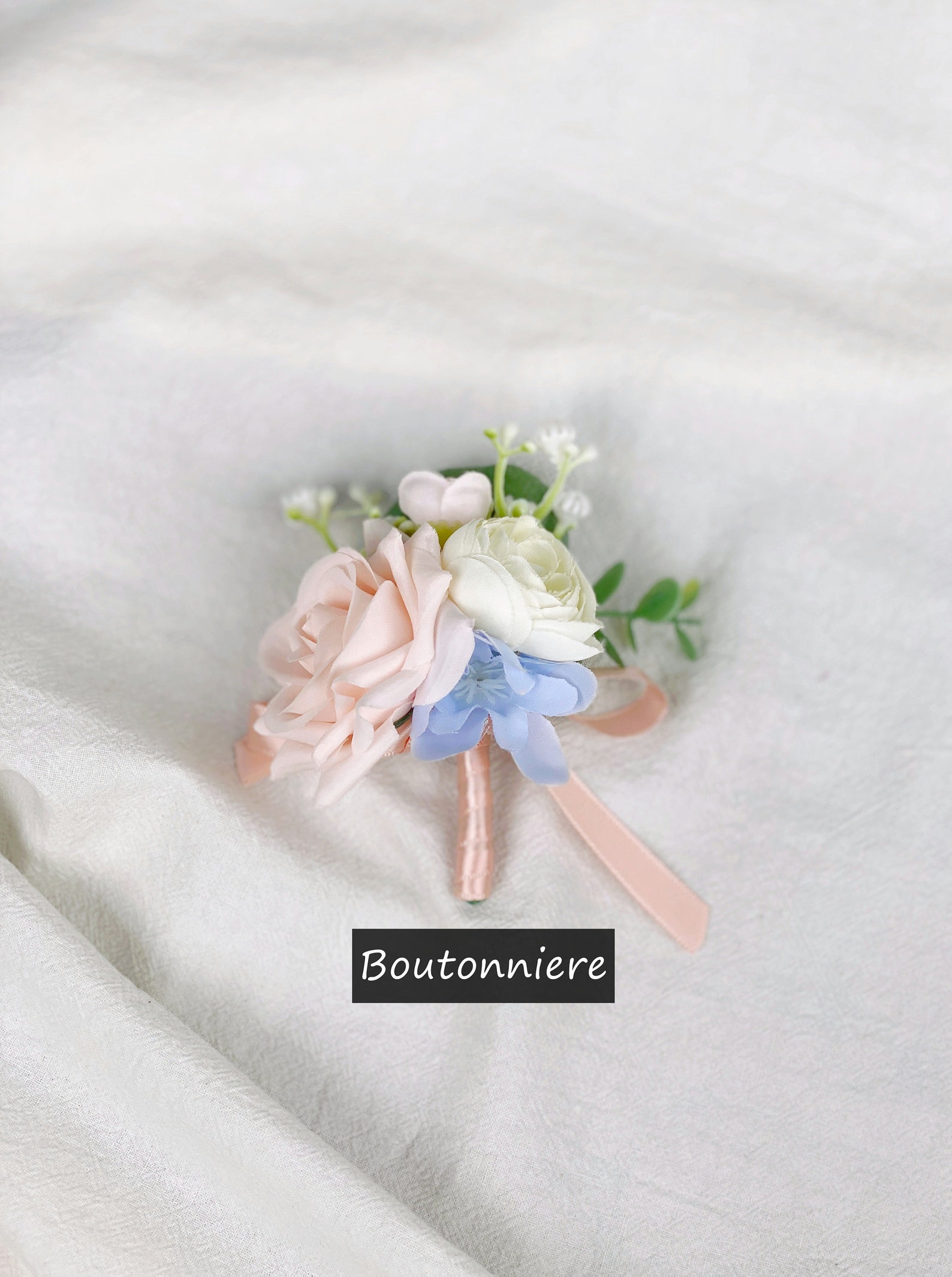 Boho Bridal Bouquet, Blush Pink and Blue Wedding Bouquet, Wedding ...
