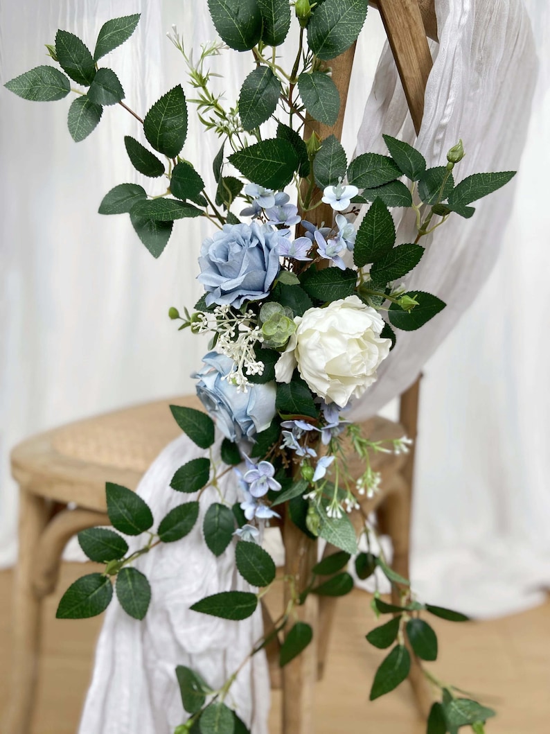 Dusty Blue Rose Chair Swag, Wedding Aisle Decoration - Etsy