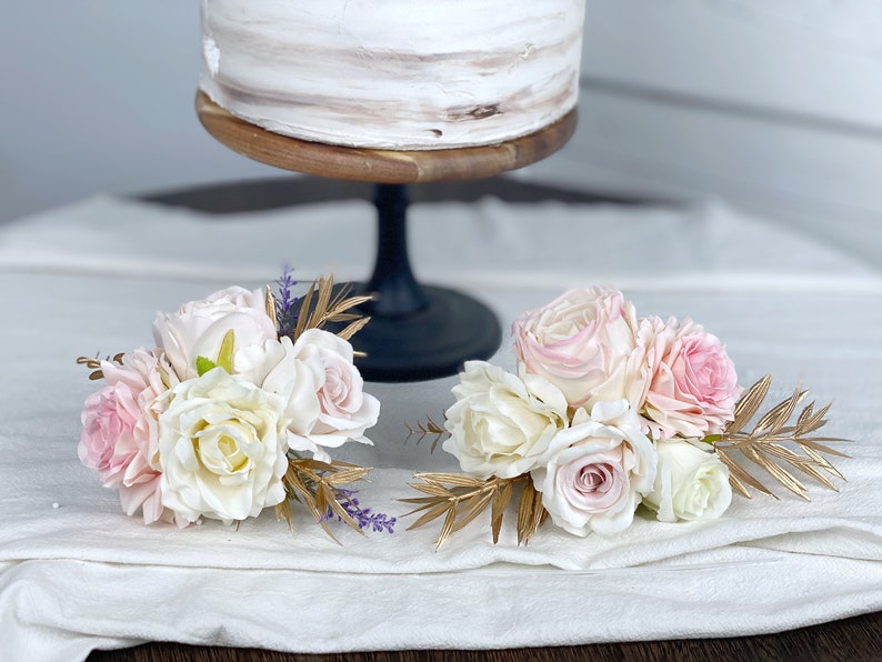 Floral Wedding Cake Topper Set, Dusty Pink and Gold Flowers - Etsy