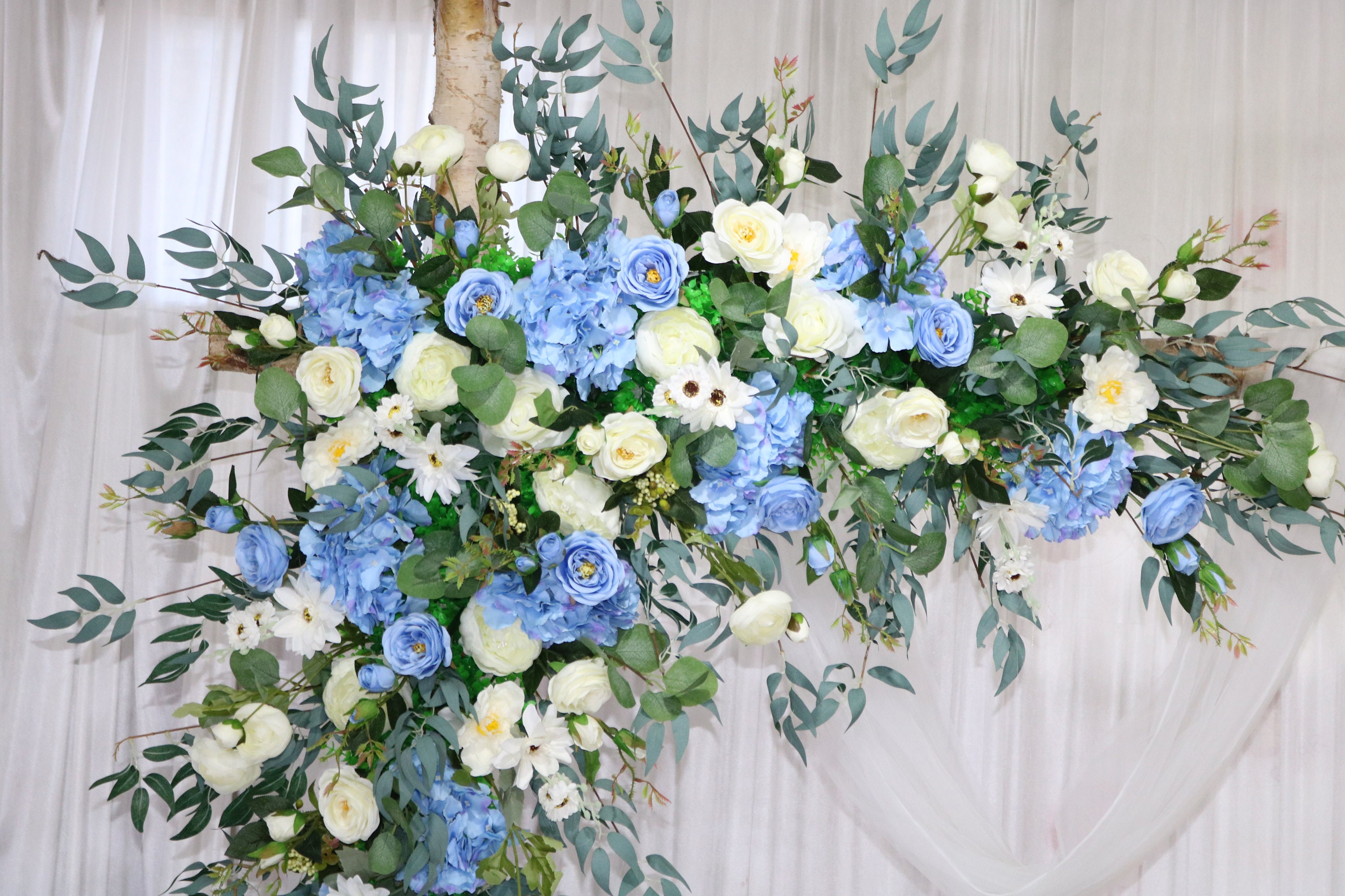 Dusty Blue and White Rose Greenery Wedding Archway Flower | Etsy