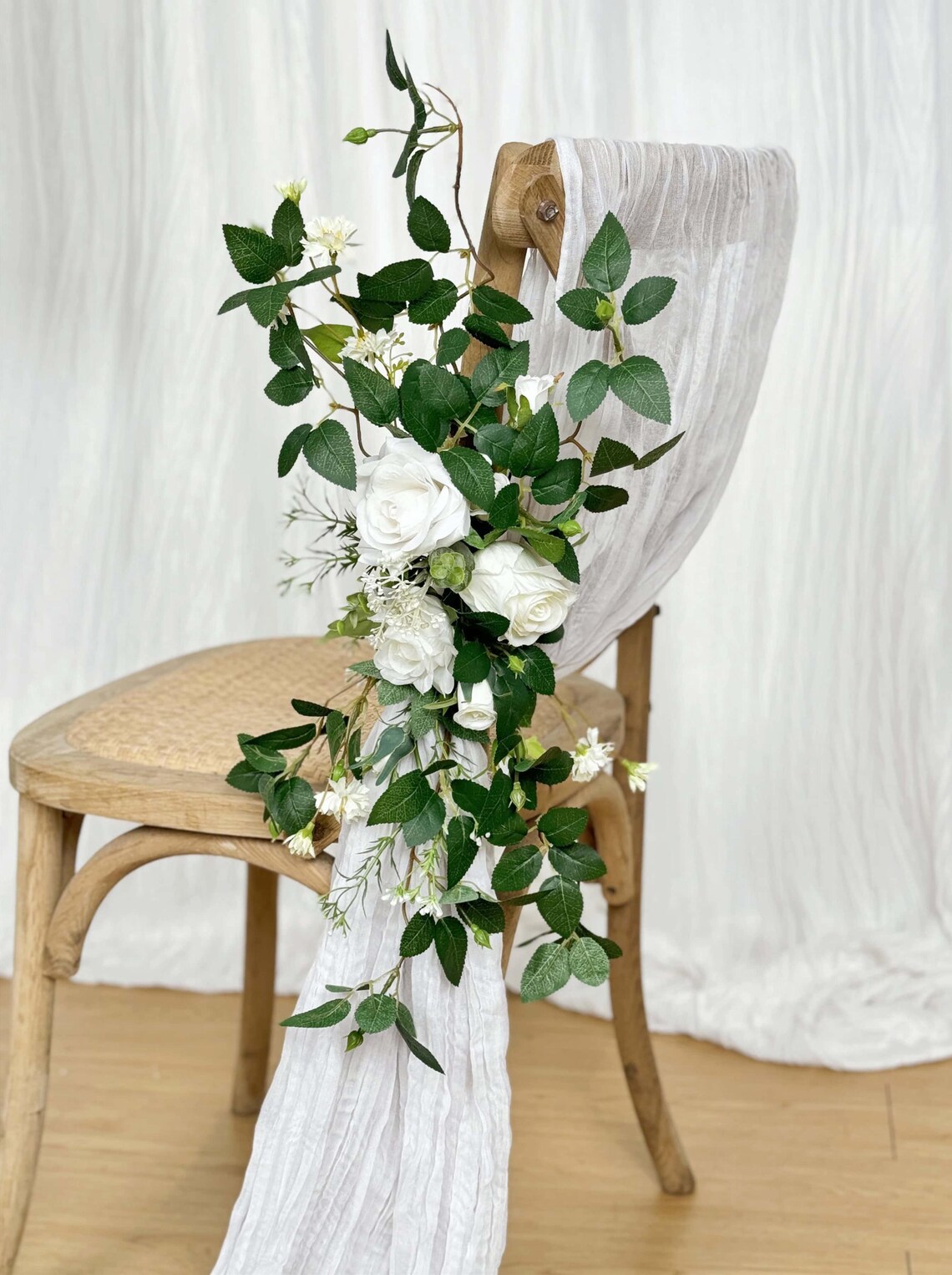 White Chair Swag, Greenery Chair Decoration, Aisle Flowers, Aisle ...