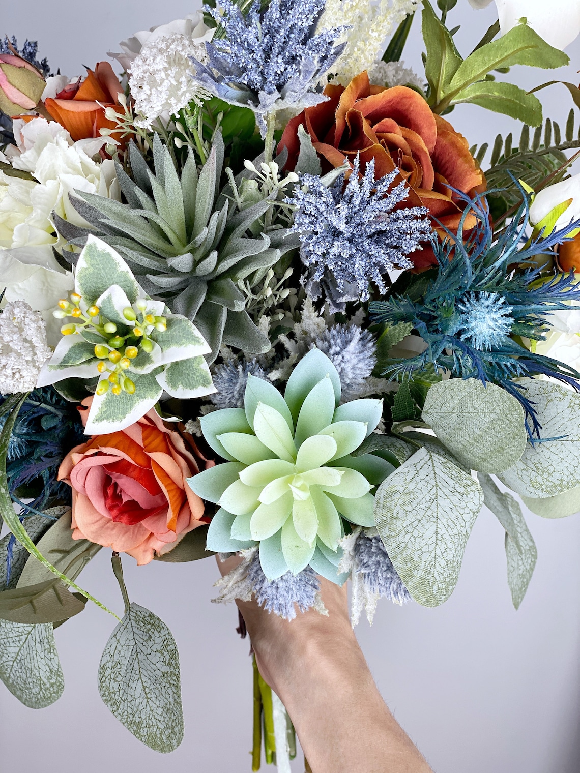 Blue Thistle Wedding Bouquet Dusty Blue Bridal Bouquet - Etsy