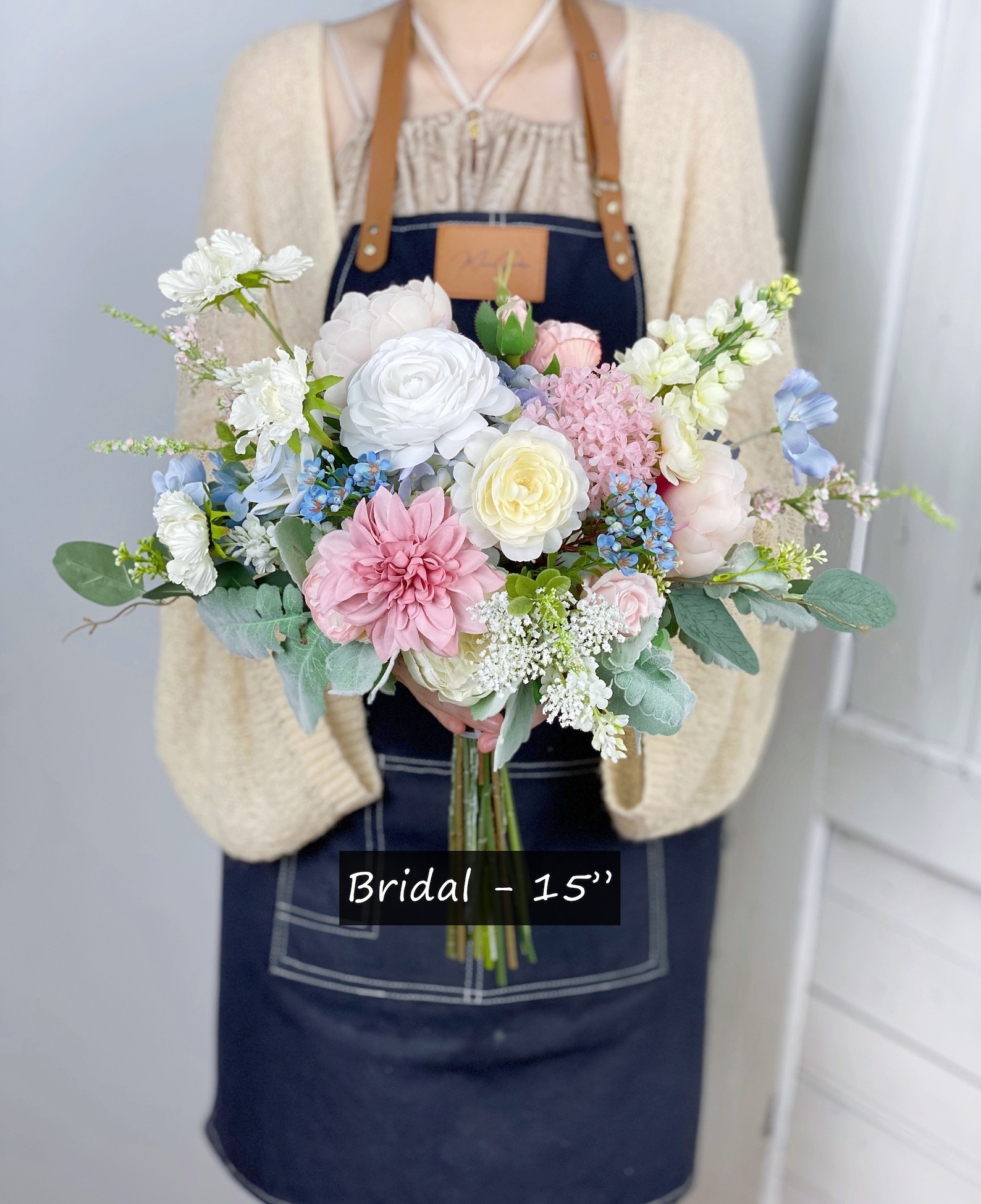 Pink & Blue Bridal Bouquet, Boho Wedding Bouquet, Wedding Flower ...