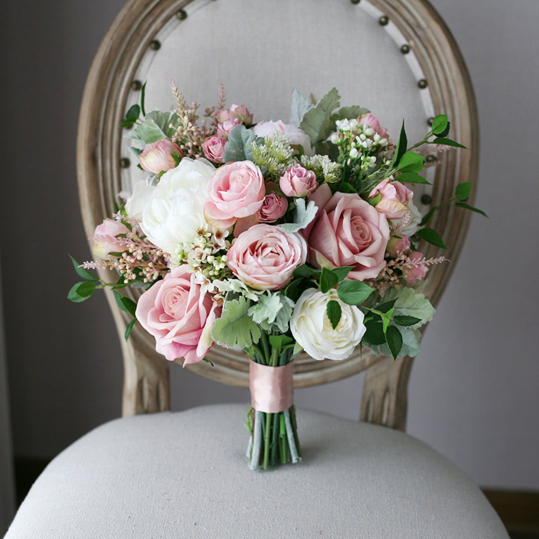 Mcgdmercigarden Dusty Rose Pink Bridal Bouquet, Classic Wedding Bouquet ...