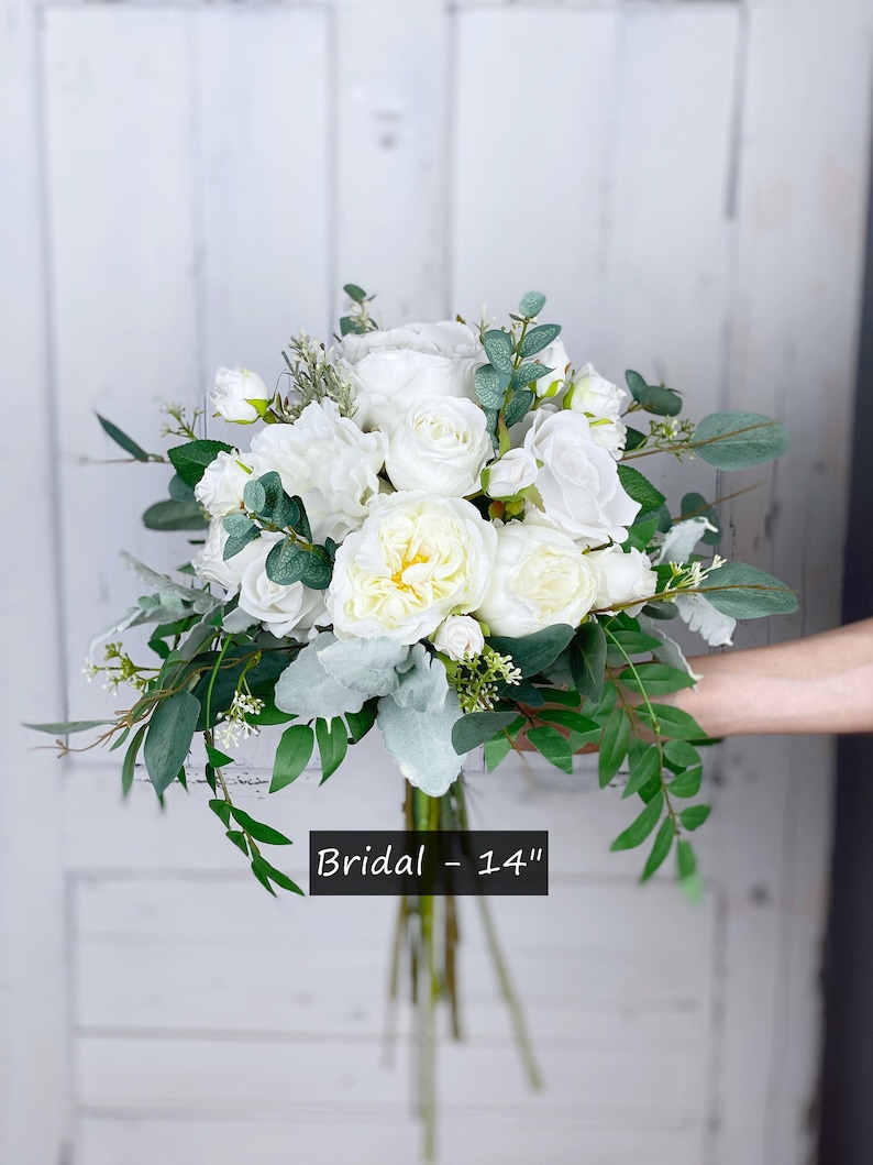 White Rose Bridal Bouquet Classic Wedding White Draping - Etsy