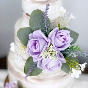 Set of 2 Wedding Cake Topper, Purple Floral Cake Decoration, Cake ...