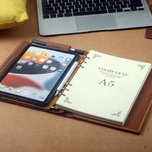 Leather iPad Mini A5 Binder Cover,ipad Mini Leather Notepad,with iPad ...