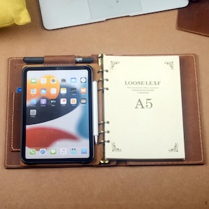 Leather iPad Mini A5 Binder Cover,ipad Mini Leather Notepad,with iPad ...