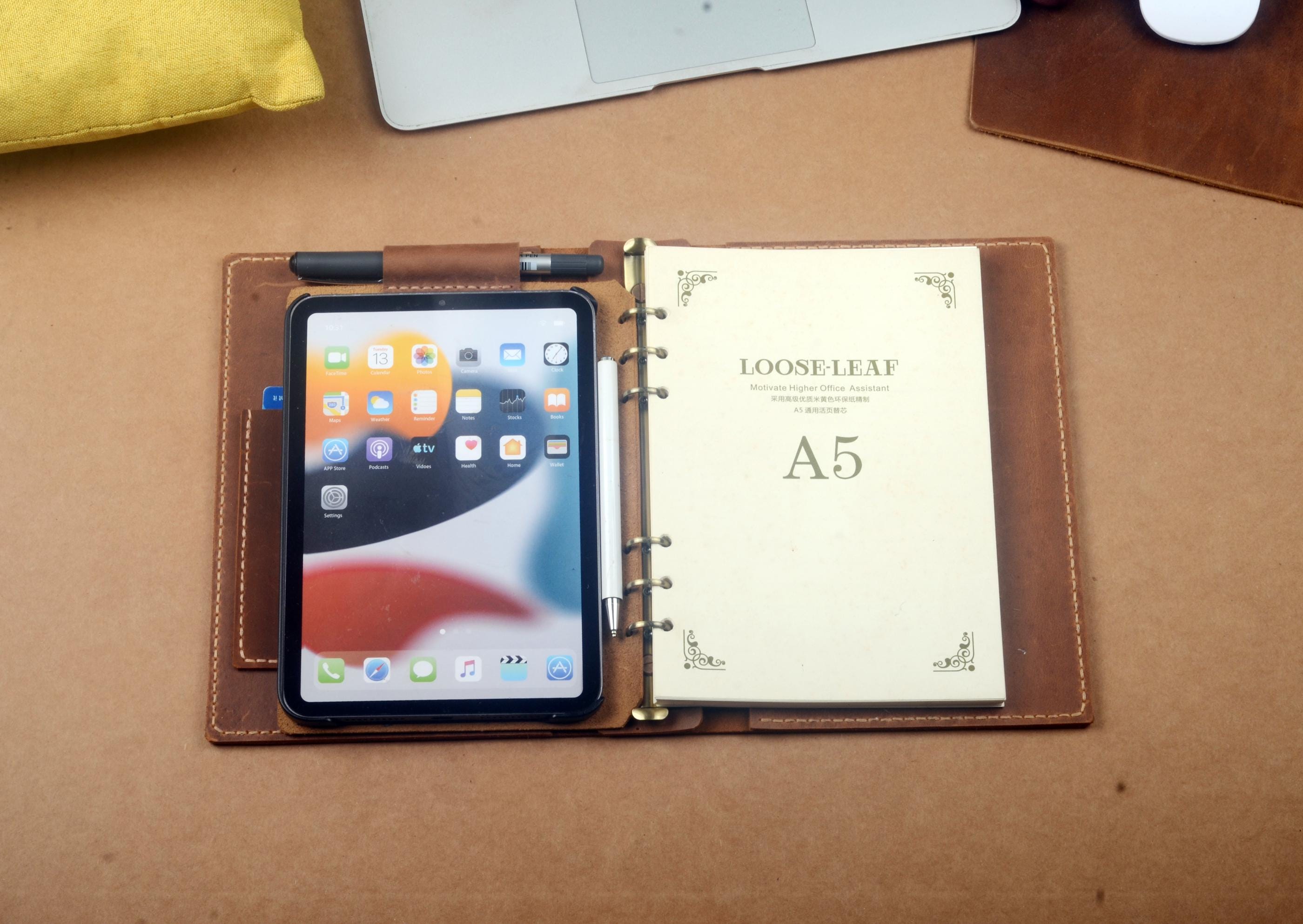 Leather iPad Mini A5 Binder Cover,ipad Mini Leather Notepad,with iPad ...