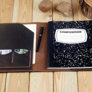 Leather Composition Notebook Cover With iPad Mini,personalized Notebook ...