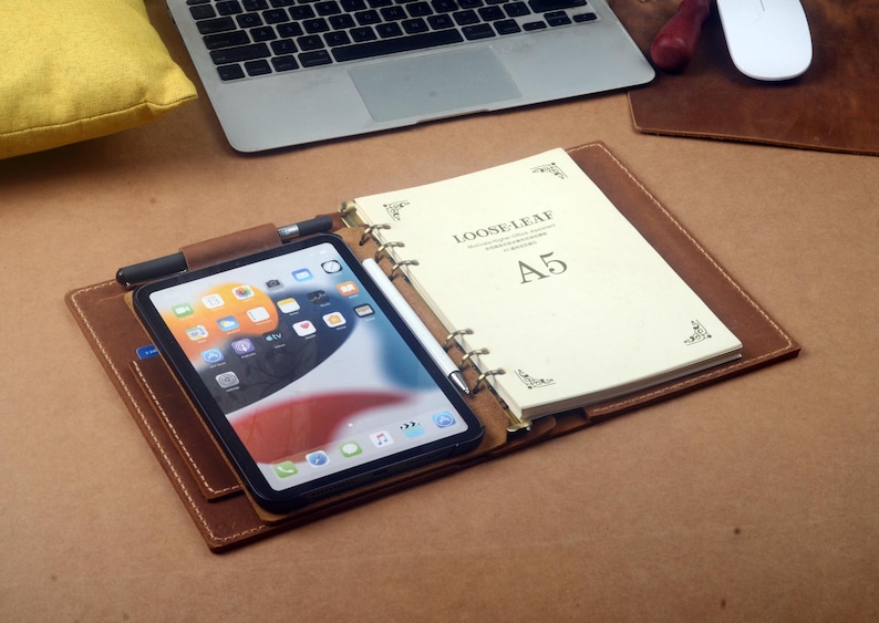 Leather iPad Mini A5 Binder Cover,ipad Mini Leather Notepad,with iPad ...