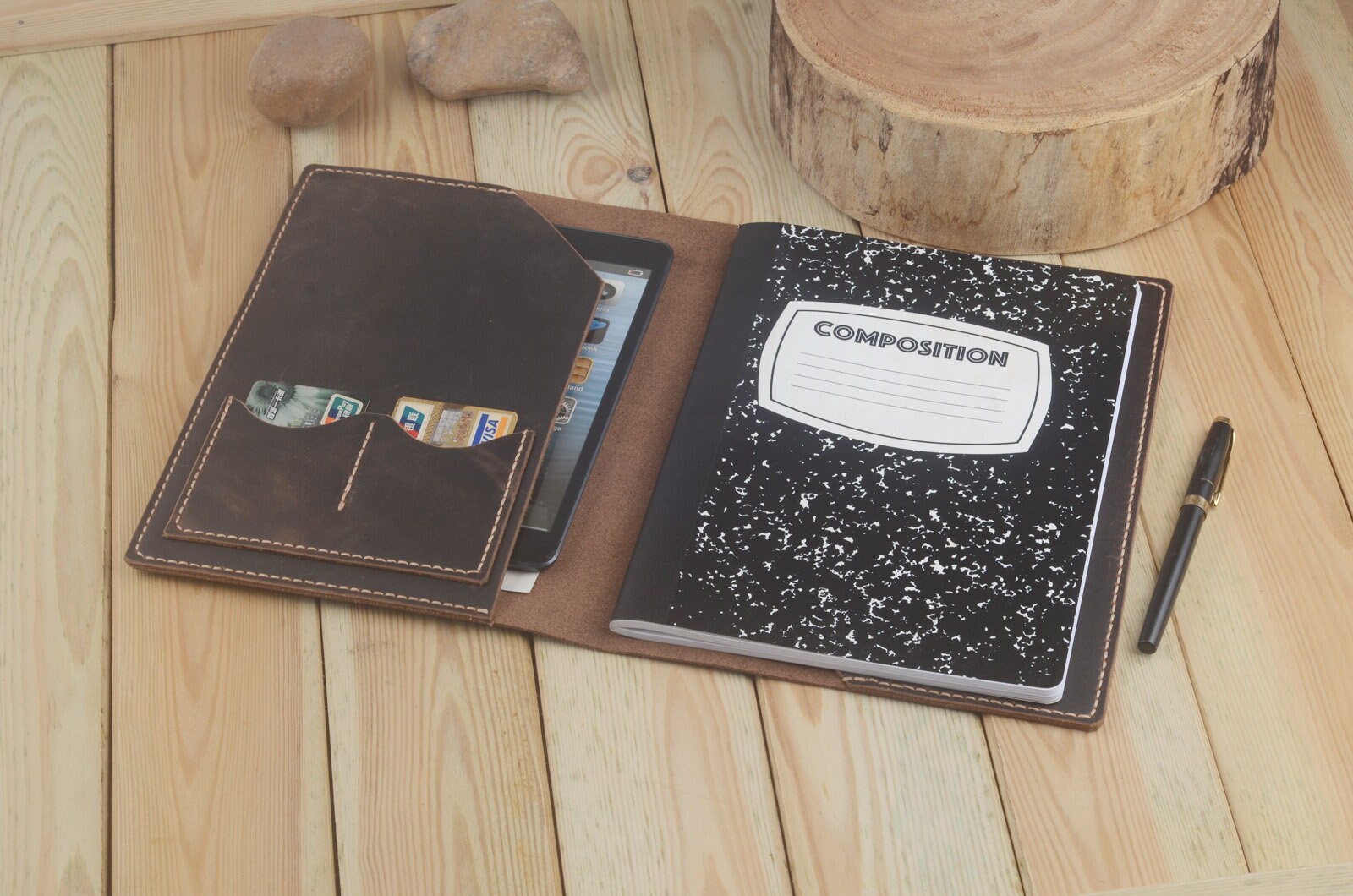 Leather Composition Notebook Cover With iPad Minipersonalized - Etsy
