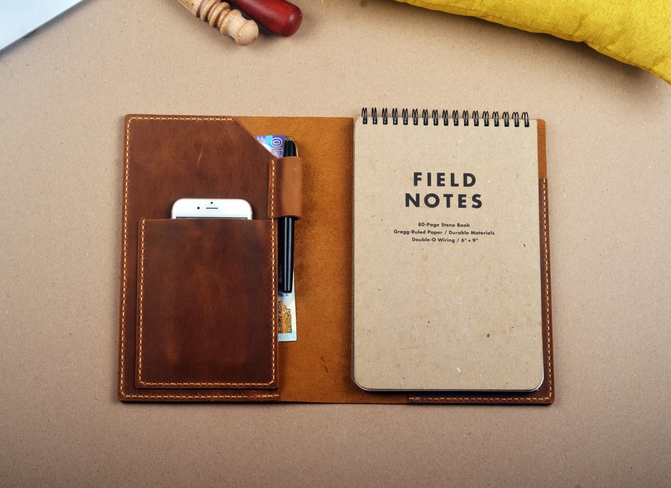 Leather Field Notes Personalized Cover, Steno Book 6x9 Portfolio Case ...