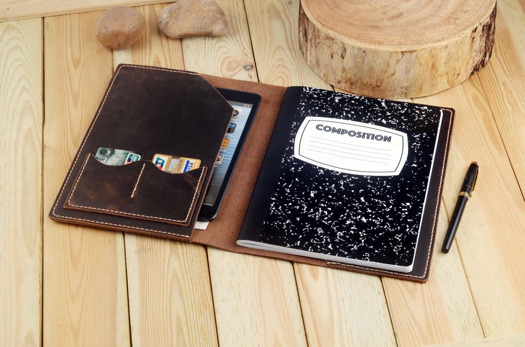 Leather Composition Notebook Cover With iPad Mini,personalized Notebook ...