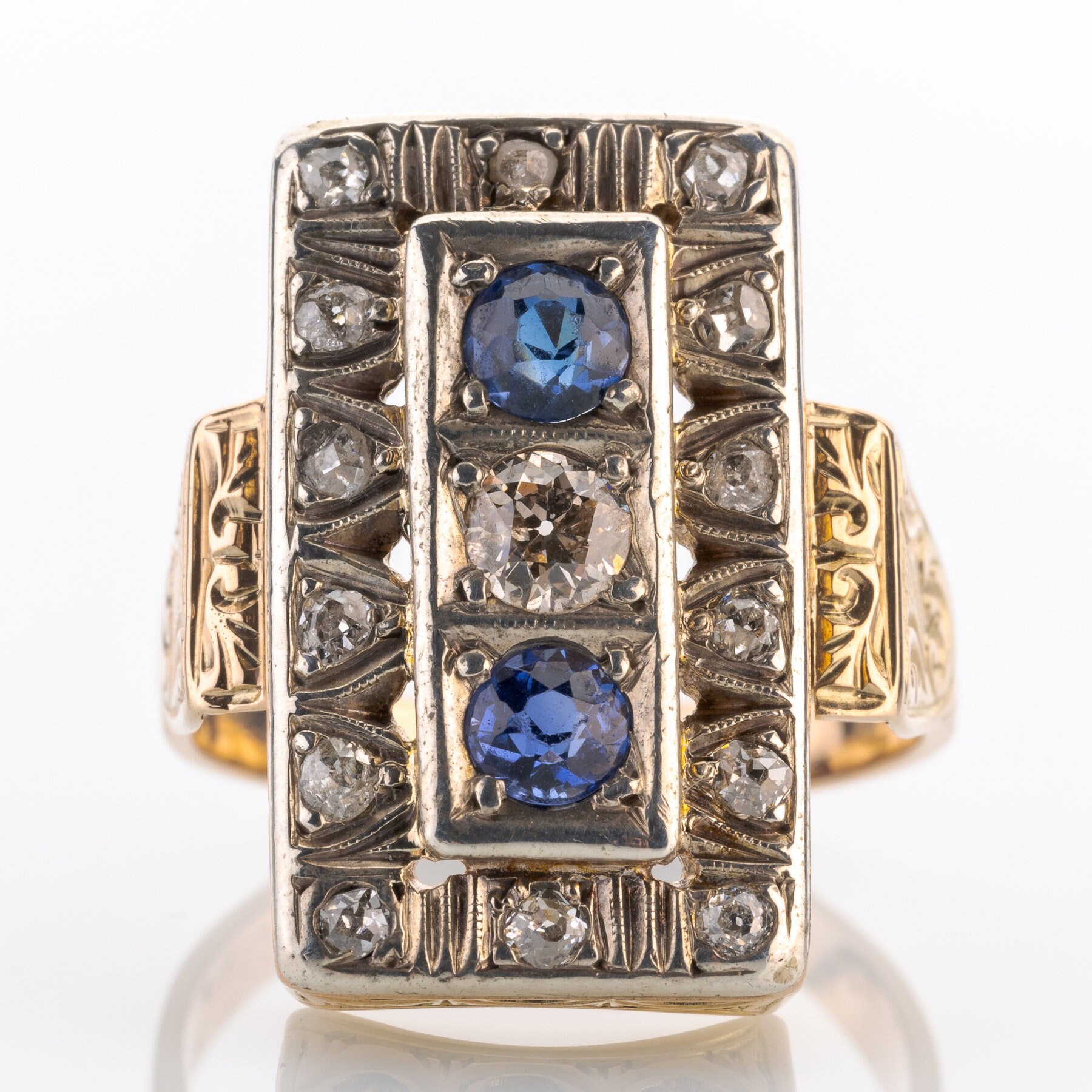 Antique 14k Gold Ring With Sapphires and Diamonds - Etsy