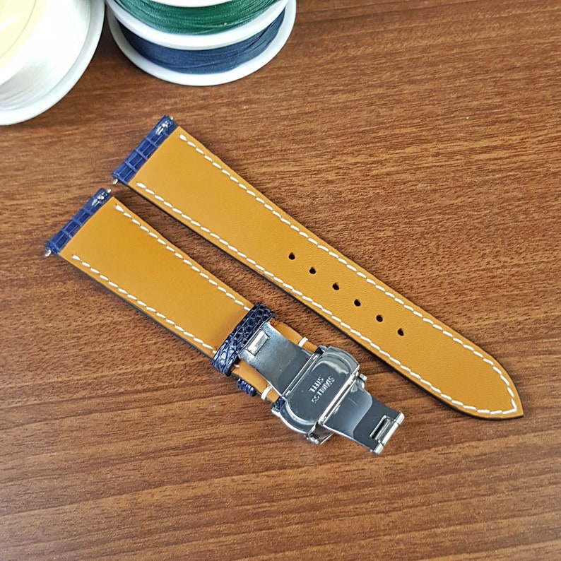 Custom LIZARD WATCH Strap, Exotic Leather Watch BAND, Blue Lizard Watch ...