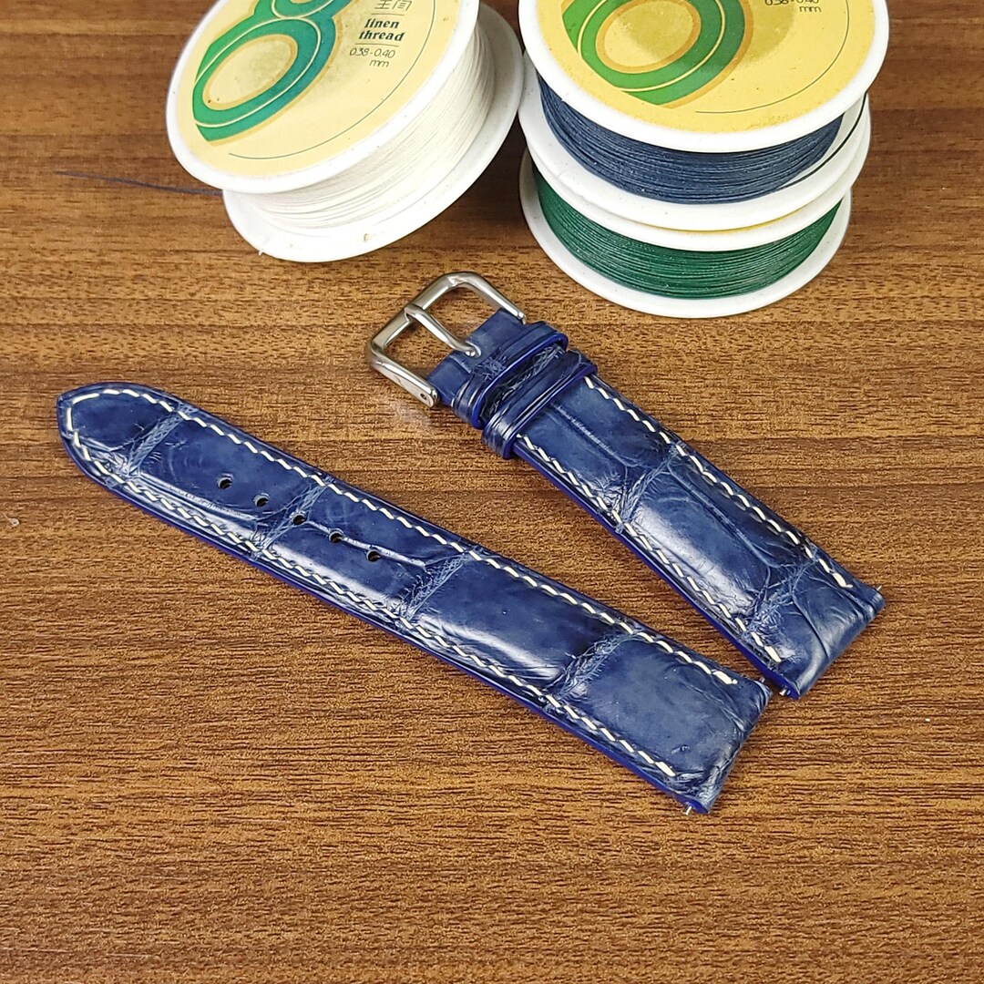 Blue Alligator Watch Strap 20mm, Replacement Navy Blue Leather Watch ...