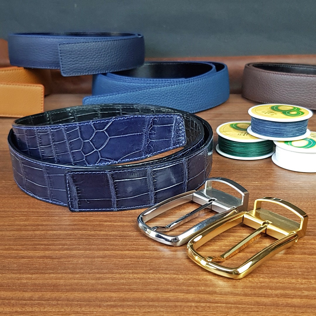 35mm Blue Alligator Belt for Buckle, Replacement Leather Belt Strap ...