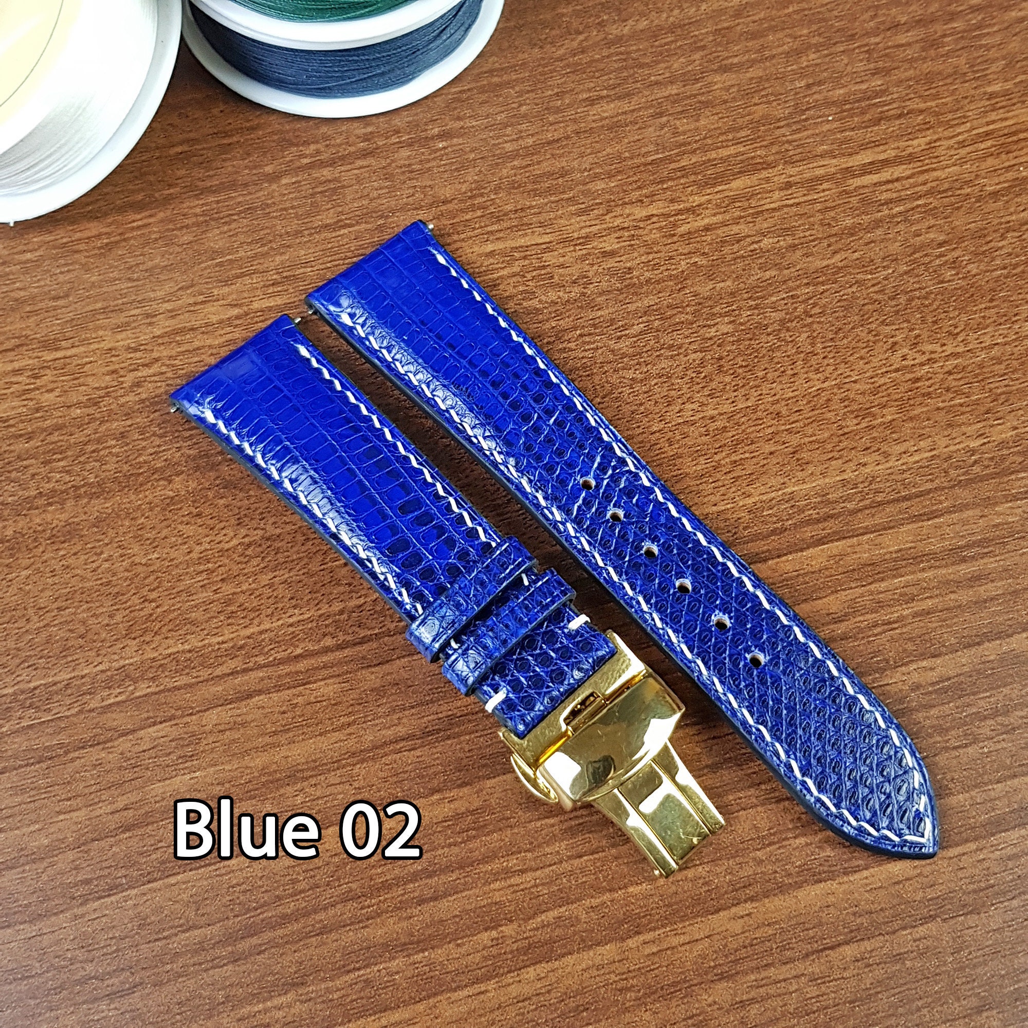 Custom LIZARD WATCH Strap, Exotic Leather Watch BAND, Blue Lizard Watch ...