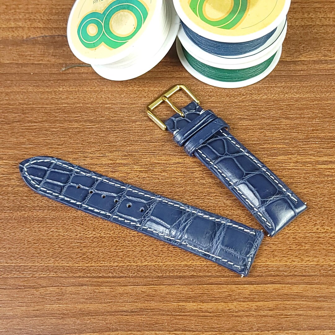 Blue Alligator Watch Strap 22mm, Replacement Navy Blue Leather Watch ...