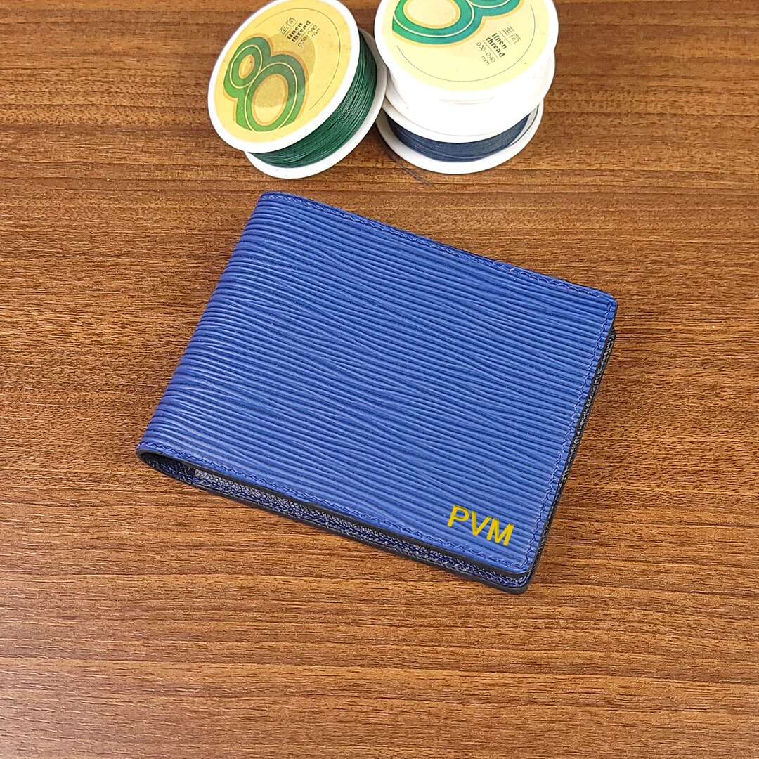 Blue Epi Leather Wallet for Men, Custom Embossed Wallets for Men ...