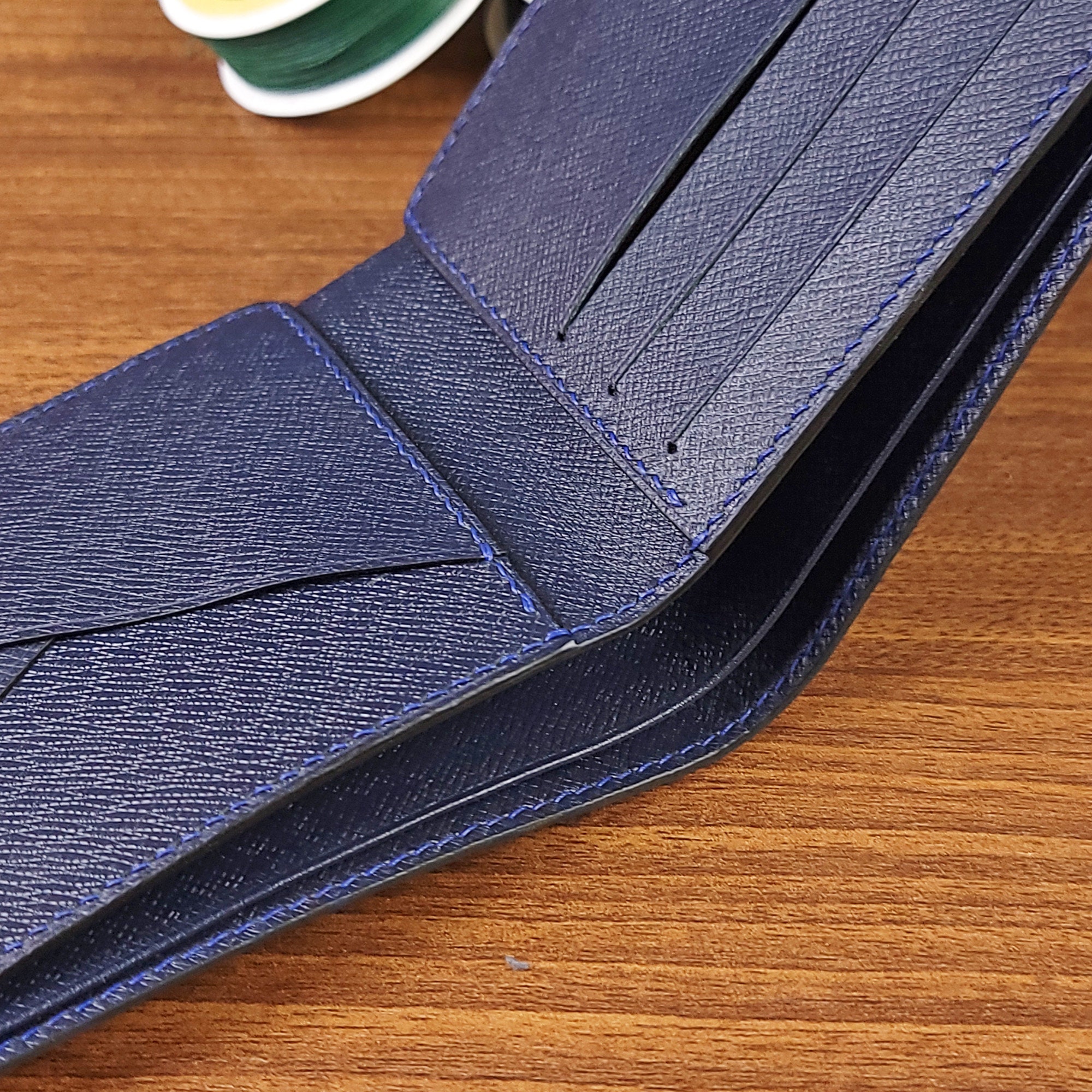 Blue Epi Leather Wallet for Men Custom Embossed Wallets for - Etsy