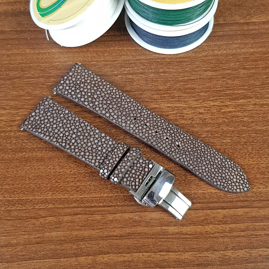 Brown Stingray Watch Strap: Exotic Leather Band With Deployment Clasp ...