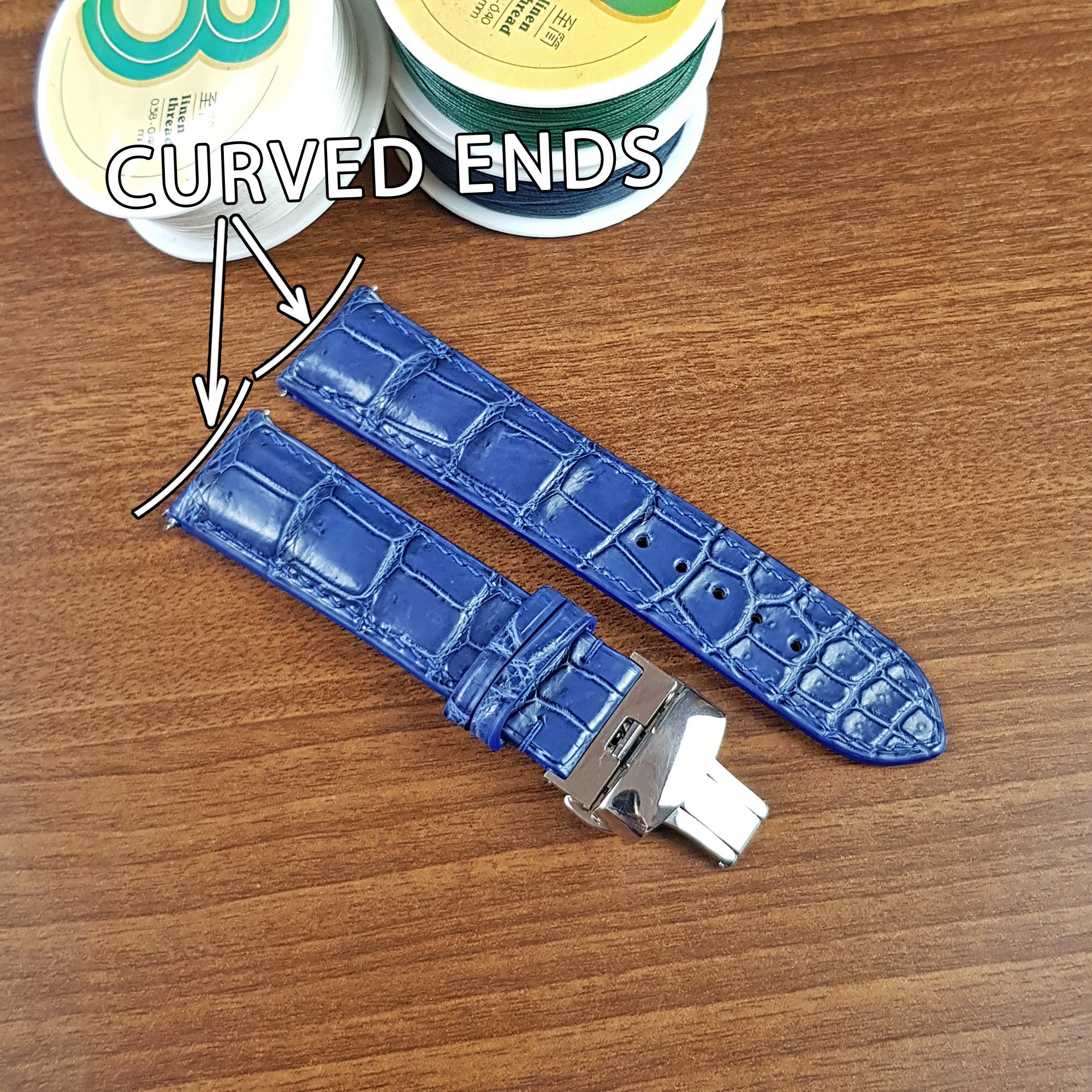 Blue ALLIGATOR Curved End Watch STRAP Custom CURVED Watch - Etsy