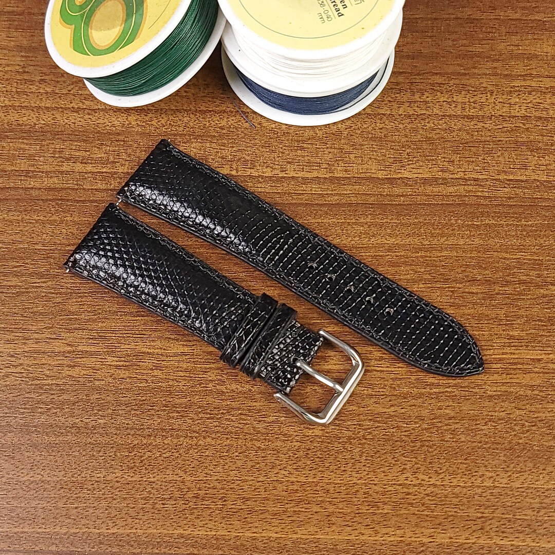 Custom Black Lizard Watch Strap, Black Exotic Leather Watch Band ...