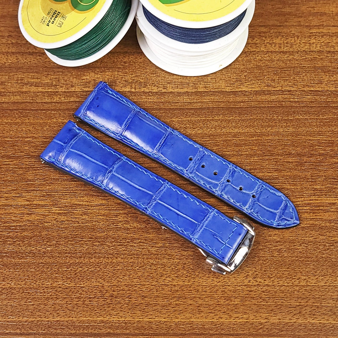 Replacement Blue Alligator Watch Strap for Omega, Custom Blue Omega ...