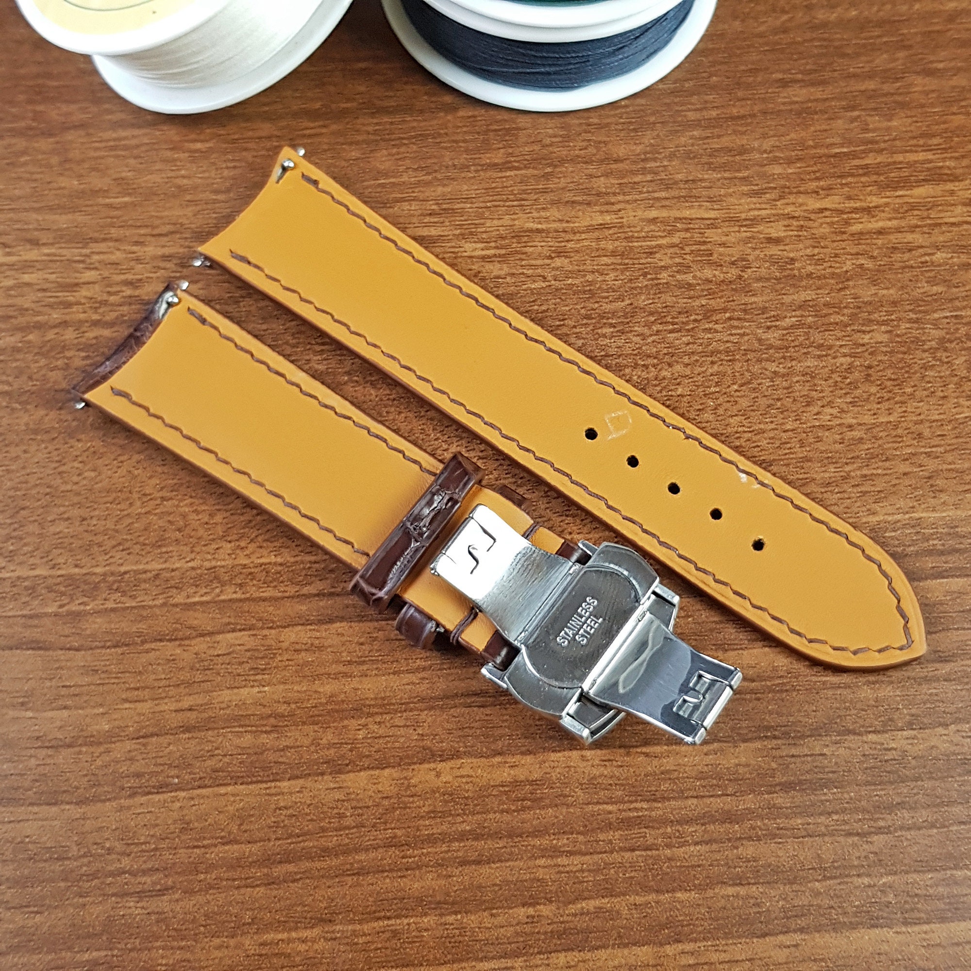 Brown Alligator CURVED END Watch Strap Custom Curved Watch - Etsy