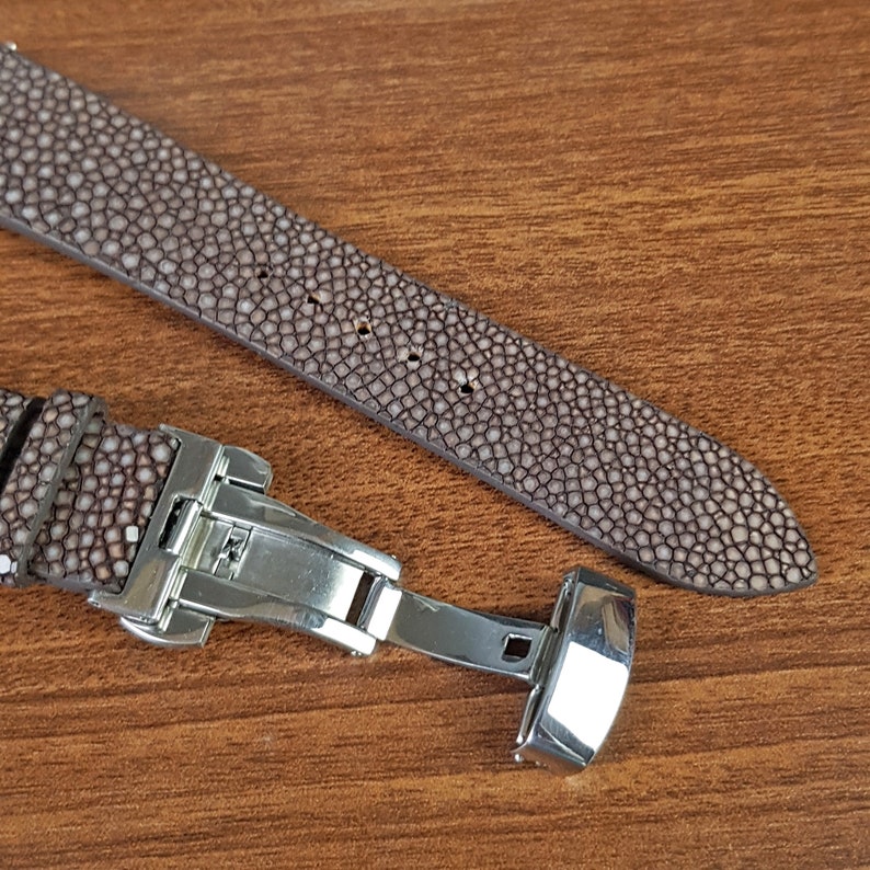Brown Stingray Watch Strap: Exotic Leather Band With Deployment Clasp ...