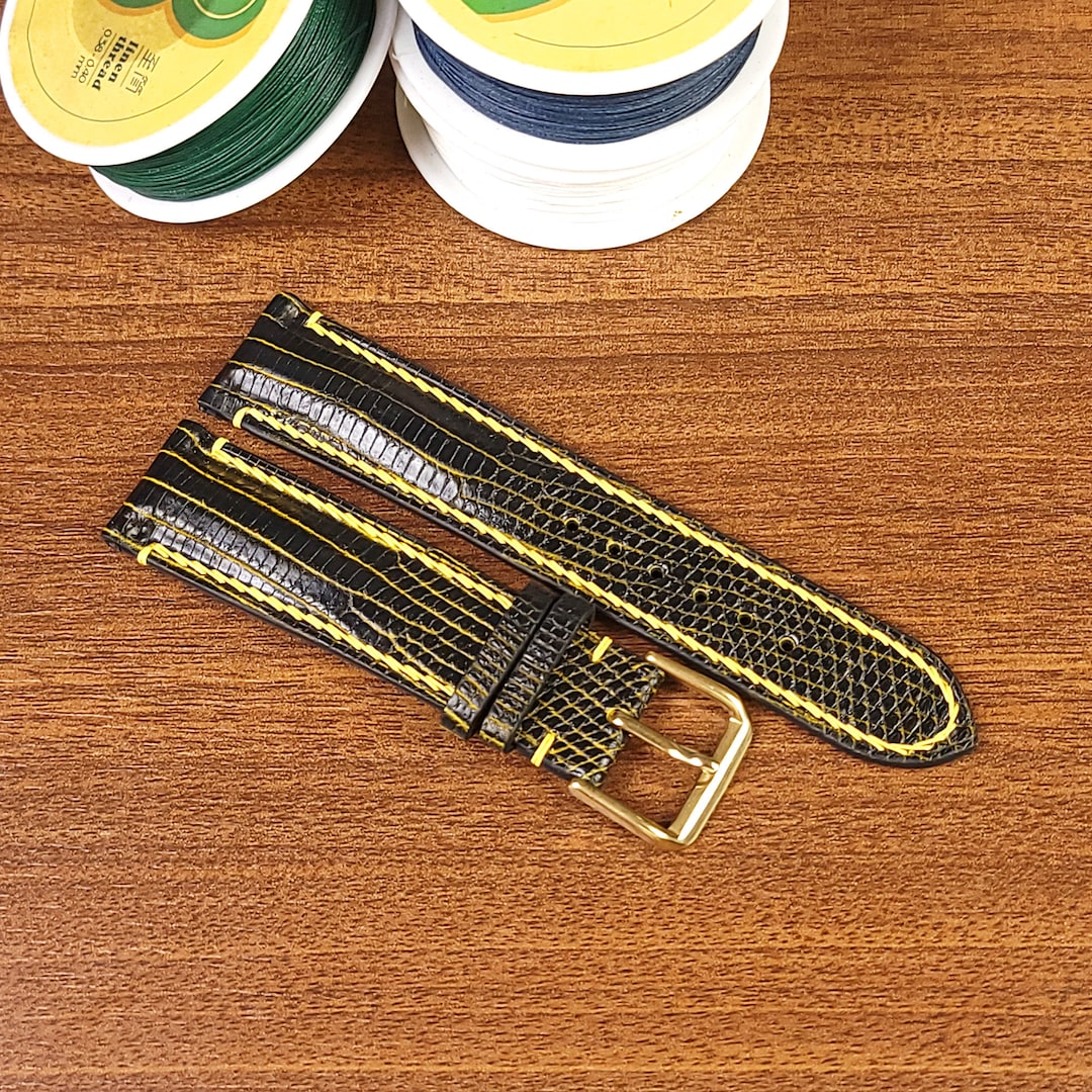 Black Lizard Watch Strap 20mm Black Exotic Leather Watch Band - Etsy