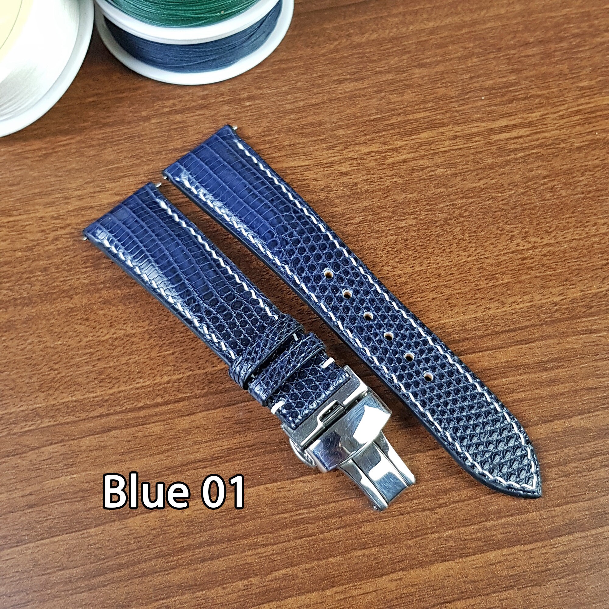 Custom LIZARD WATCH Strap, Exotic Leather Watch BAND, Blue Lizard Watch ...