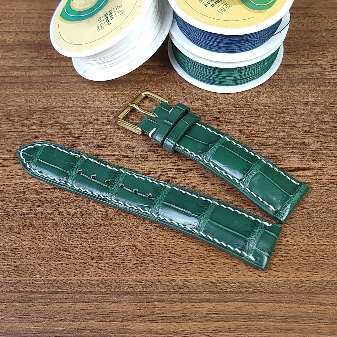 20mm Green Alligator Watch Strap Quick Release Spring Bars, Custom Dark ...