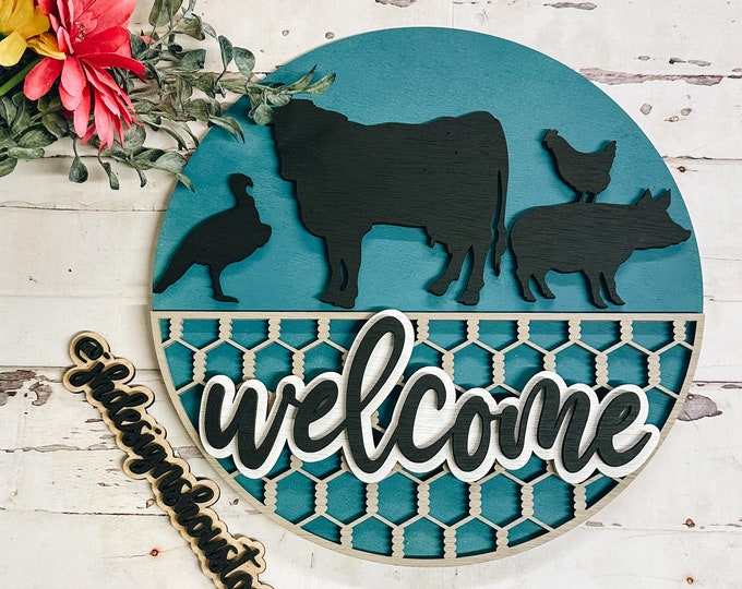 BLANKS Welcome Farm Animals Door Hanger • Farm Door Hanger • Farmhouse ...