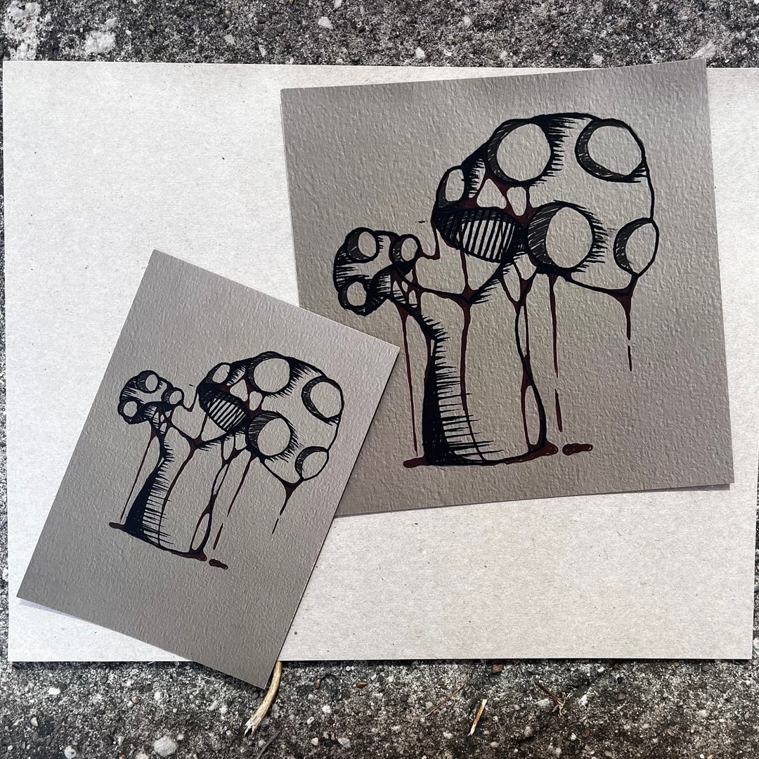 Mushroom Drawing Dripping Mushroom Print Bloody Mushroom Sketch - Etsy