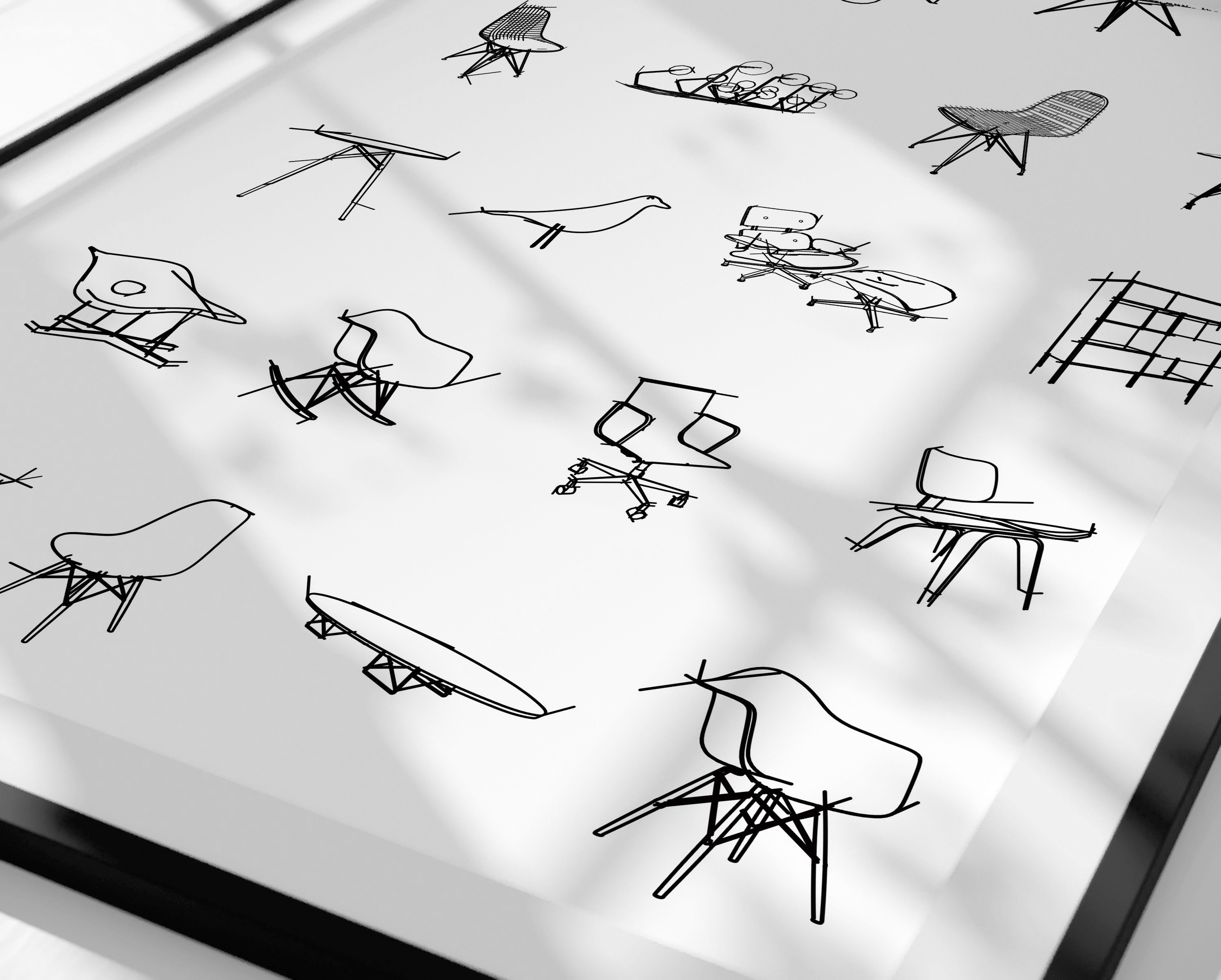 Iconic Eames Furniture Collection Sketches Minimalist Wall Art, Digital ...
