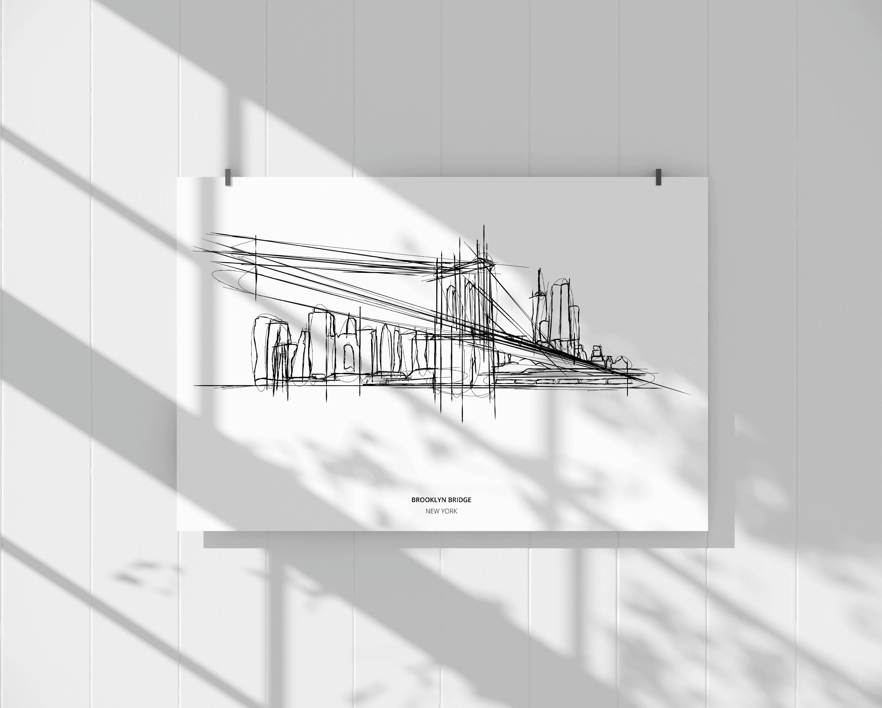 Brooklyn Bridge Line Sketch, Printable Art for Modern Home Decor ...
