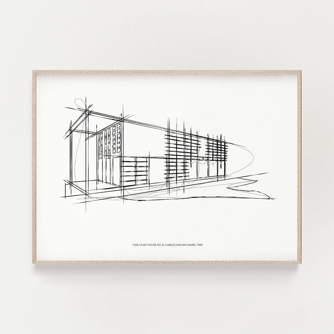 Eames House Printable Sketch, Minimal Black & White Architecture Wall ...
