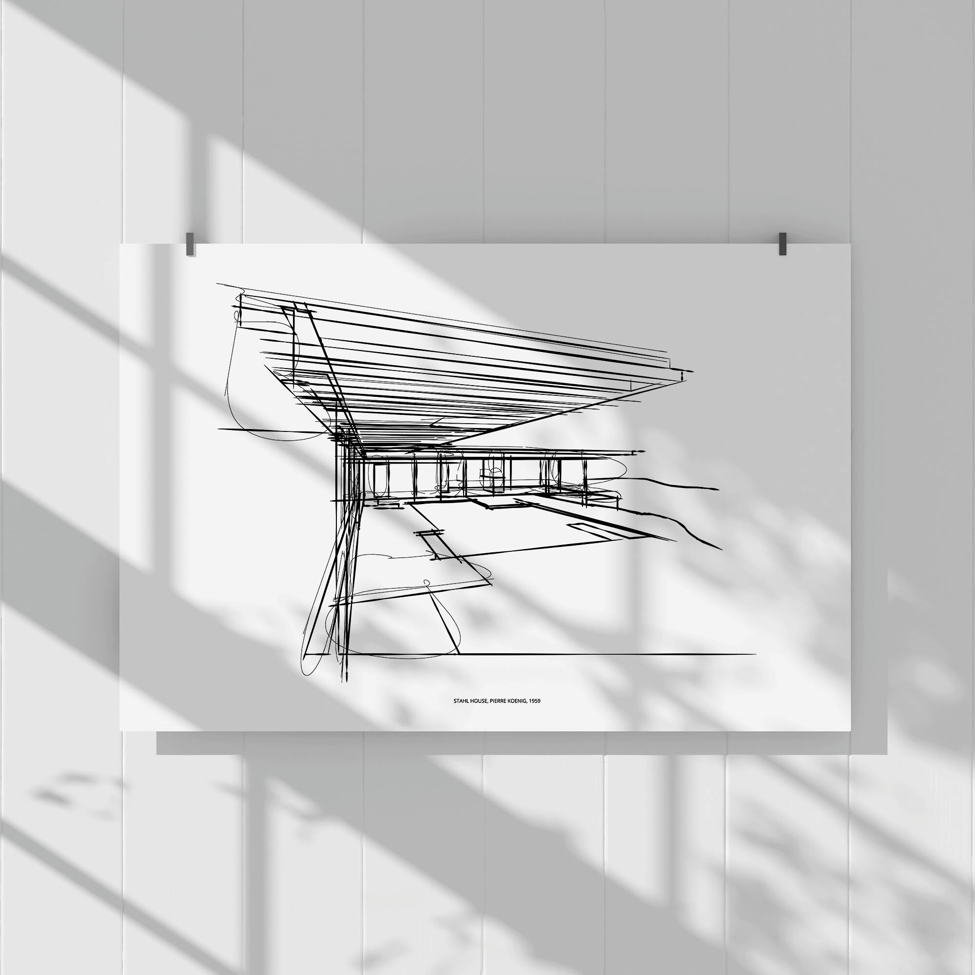 Stahl House Sketch, Minimal Art Print, Pierre Koenig Architecture ...