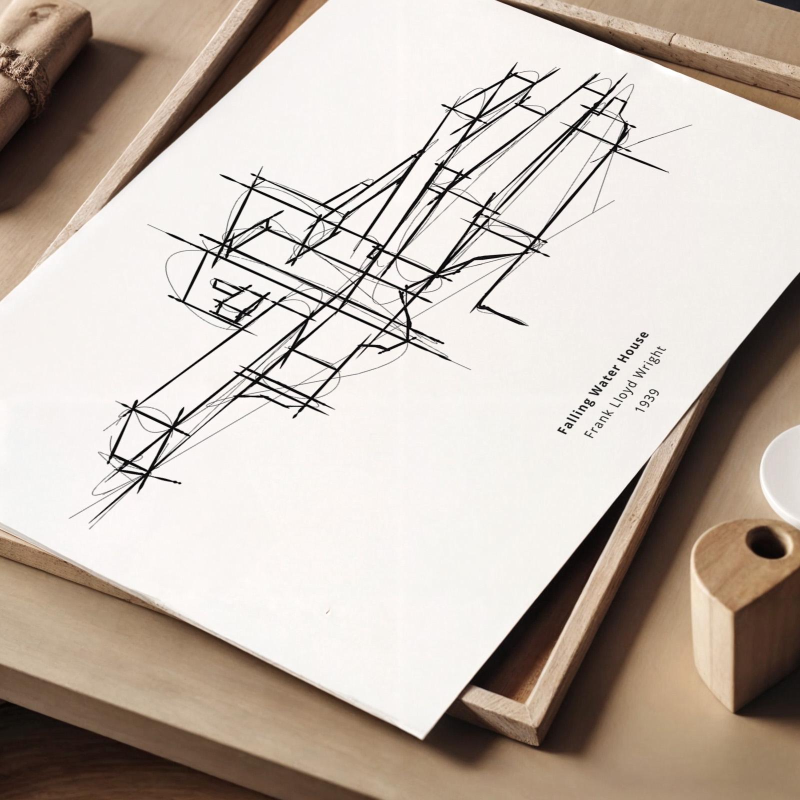 Fallingwater House Print: Frank Lloyd Wright Architecture Sketch ...
