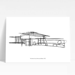 Frank Lloyd Wright's Gordon House Sketch, Minimalist Mid-century Modern ...