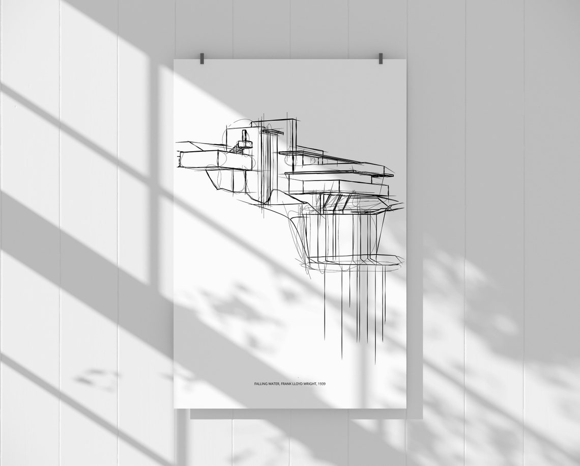 Fallingwater Print: Frank Lloyd Wright House Sketch (digital Download ...