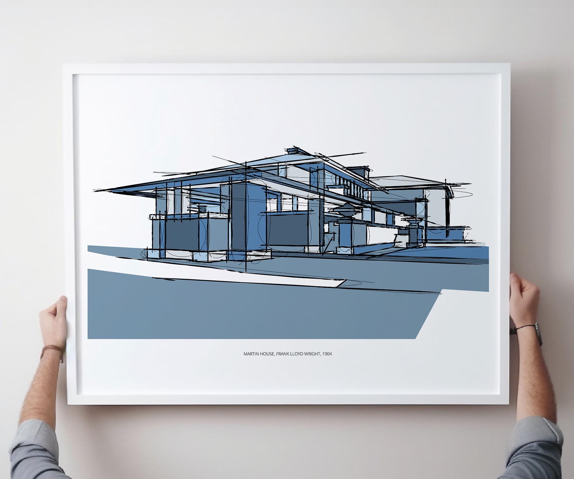 Martin House Print: Frank Lloyd Wright, Mid-century Modern Sketch ...