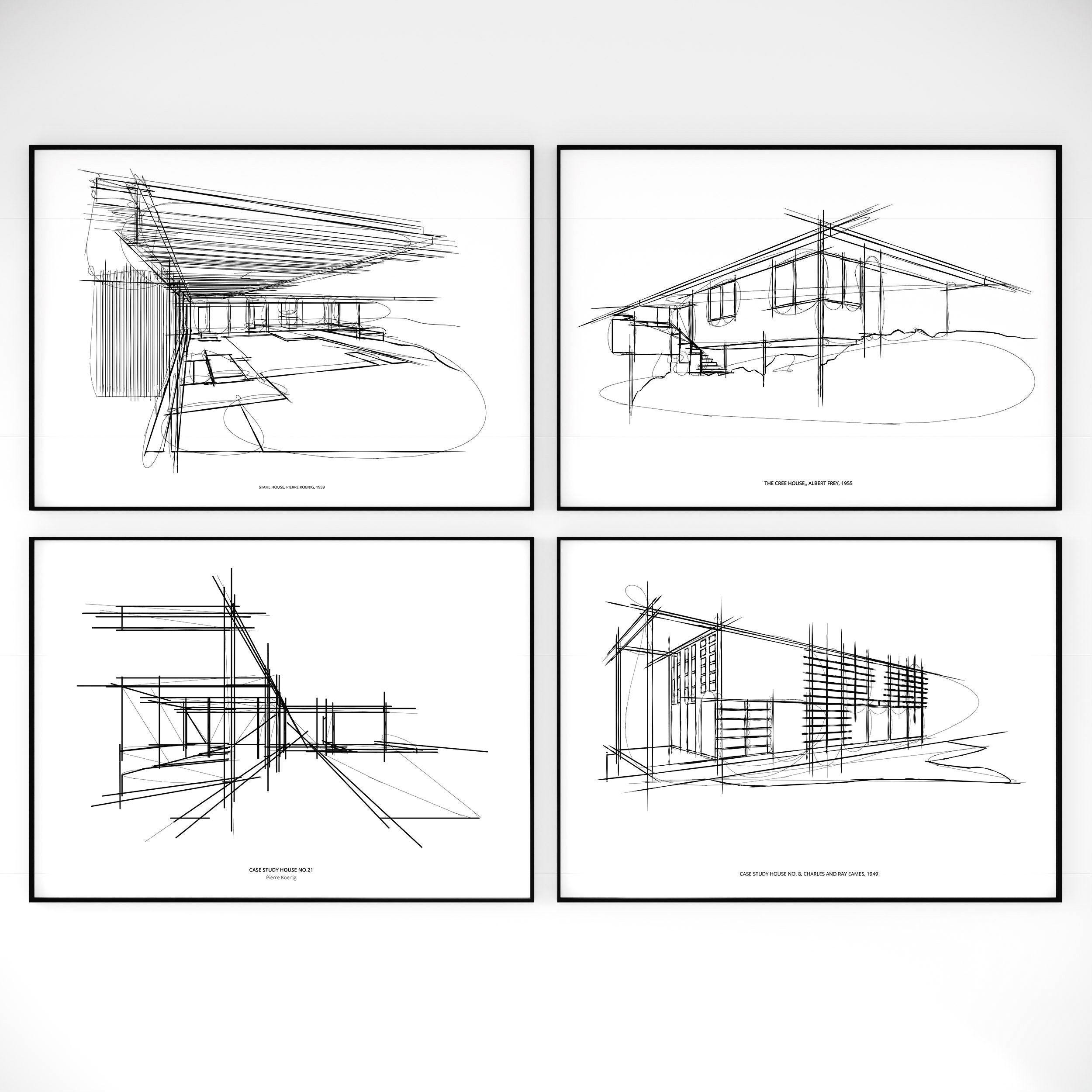 Mid-century Modern Architecture Prints: California Home Sketches ...