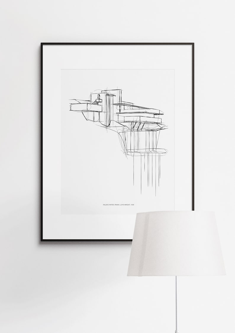 Fallingwater Print: Frank Lloyd Wright House Sketch (digital Download ...